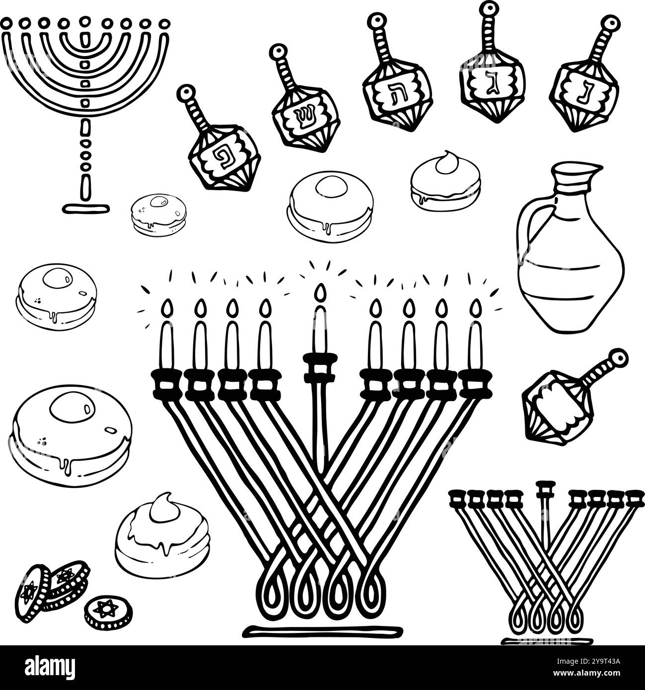 Traditional Hanukkah Symbols Collection. Vector Clipart Doodle Art ...