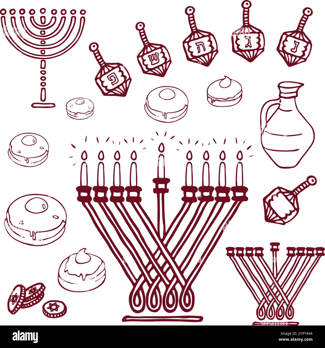 Traditional Hanukkah Symbols Collection. Vector Clipart Doodle Art ...