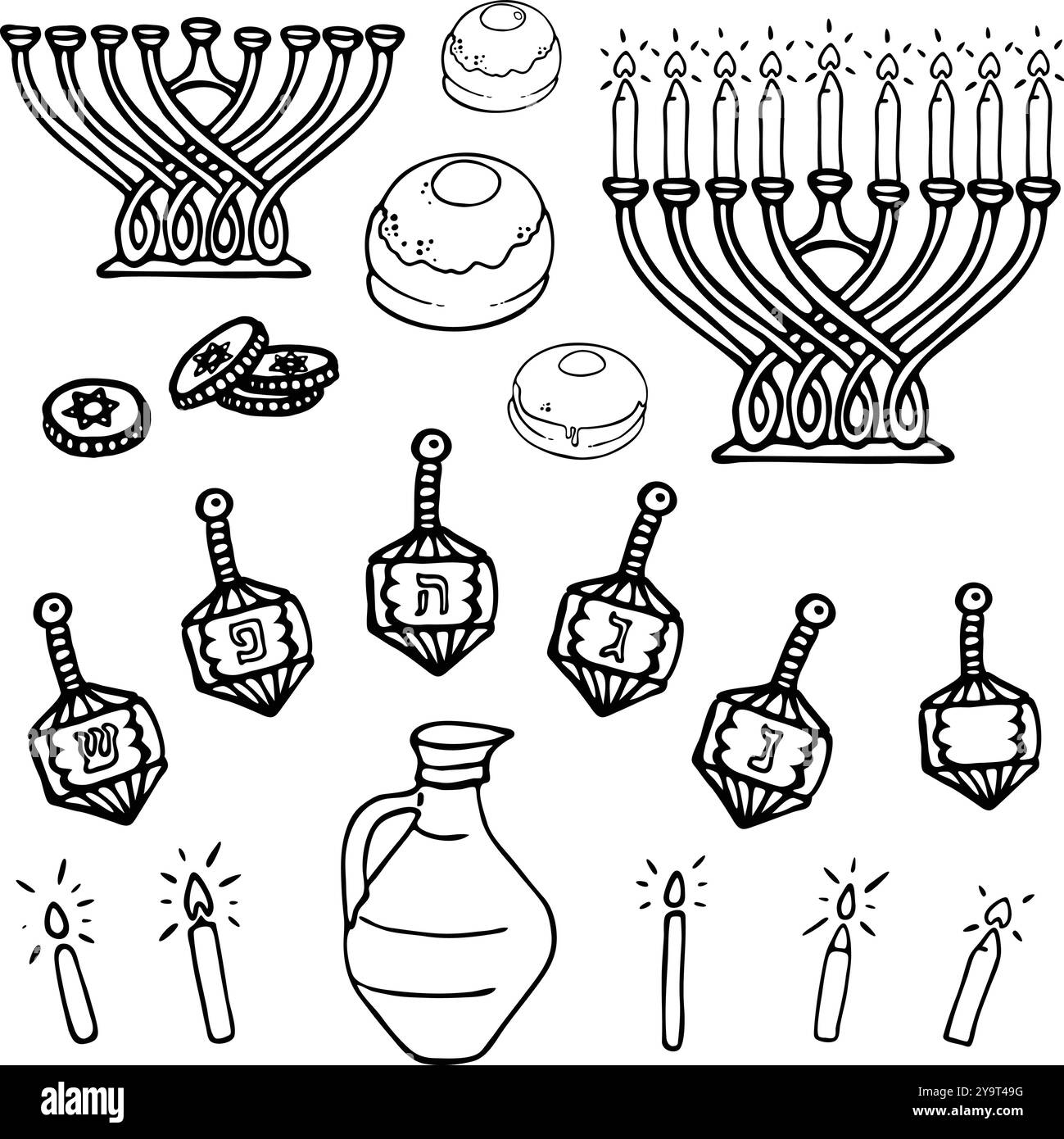 Traditional Hanukkah Symbols Collection. Vector Clipart Doodle Art ...