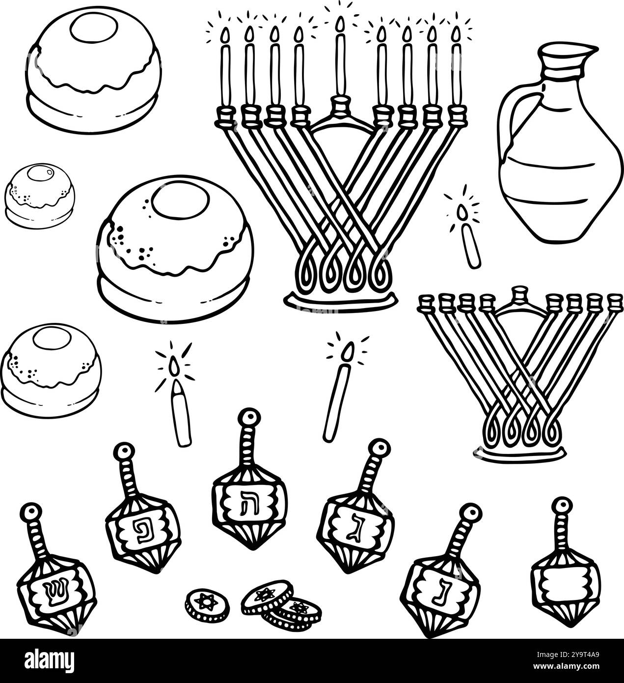 Traditional Hanukkah Symbols Collection. Vector Clipart Doodle Art ...