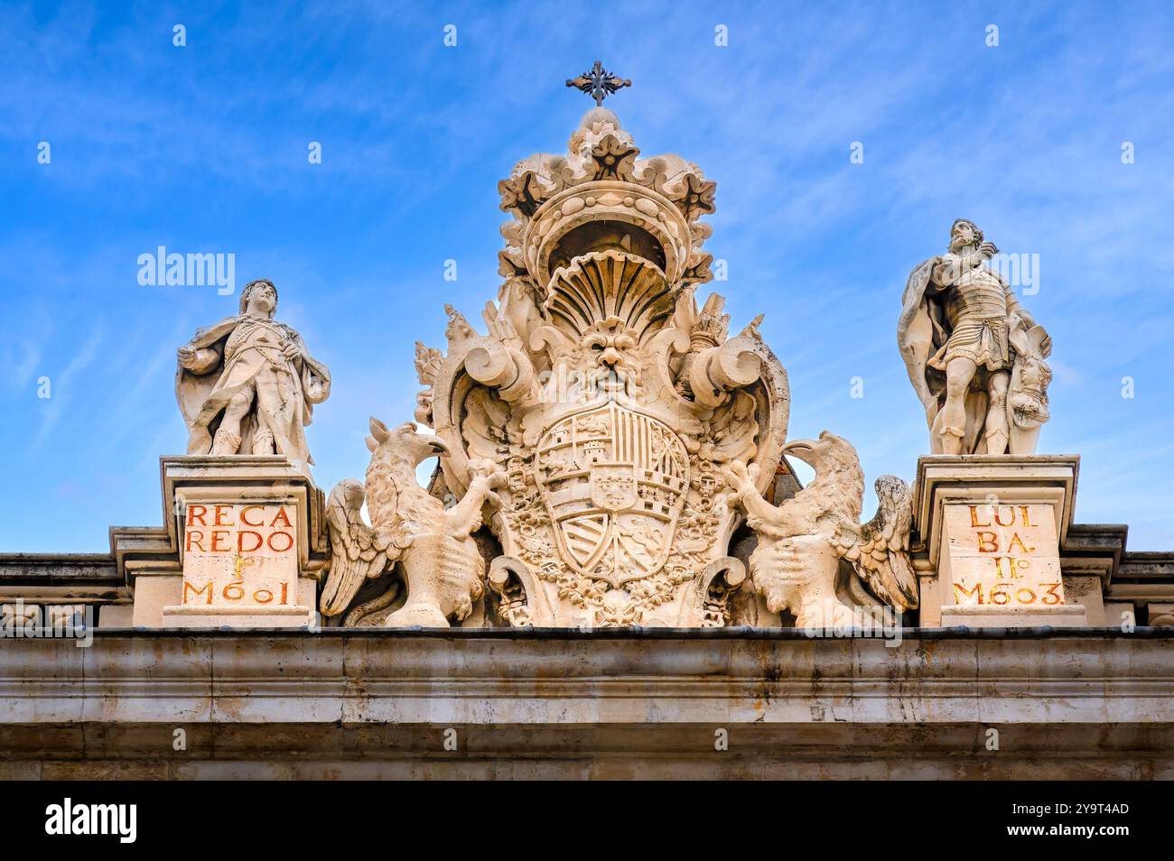 Stone coat of arms symbol in Madrid Royal Palace, Spain Stock Photo - Alamy