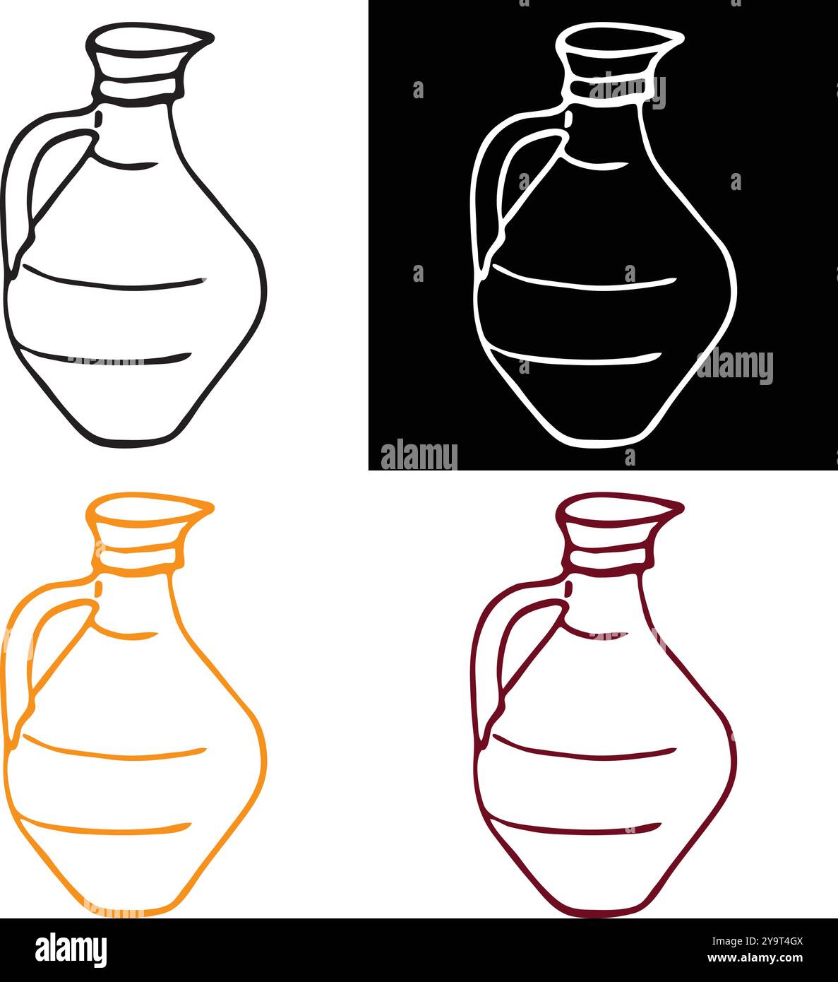 Hanukkah Oil Jug - Black and White Hand-Drawn Vector Illustration Stock ...