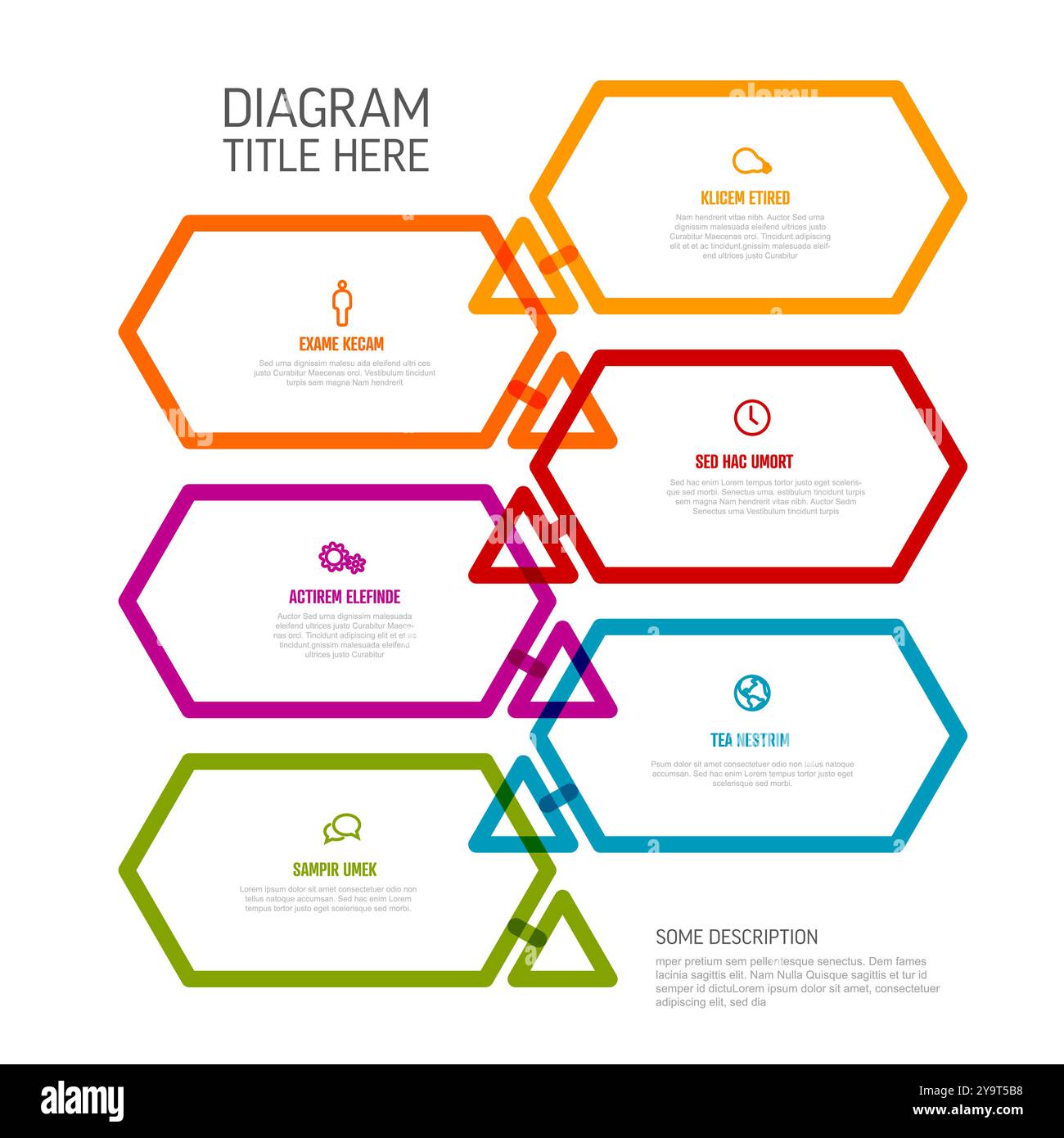 Six content hexagon shapes with arrows in process multipurpose ...