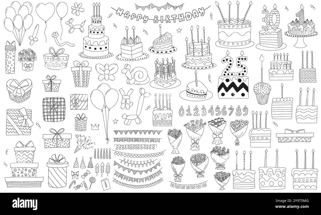 Birthday doodle set Stock Vector Image & Art - Alamy