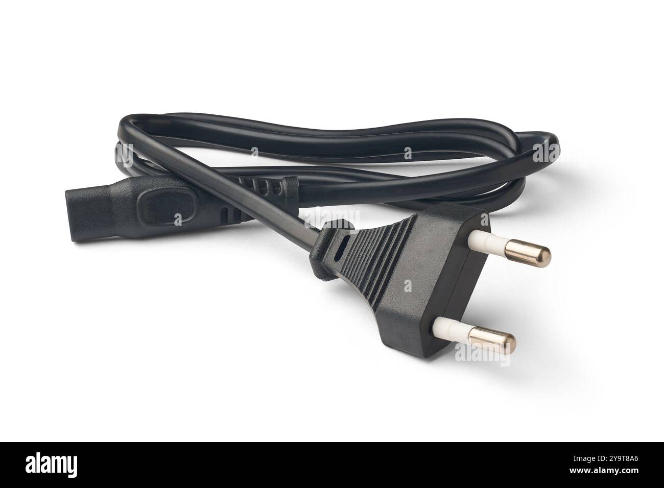 black wire cord with two round pins power plug or europlug isolated ...
