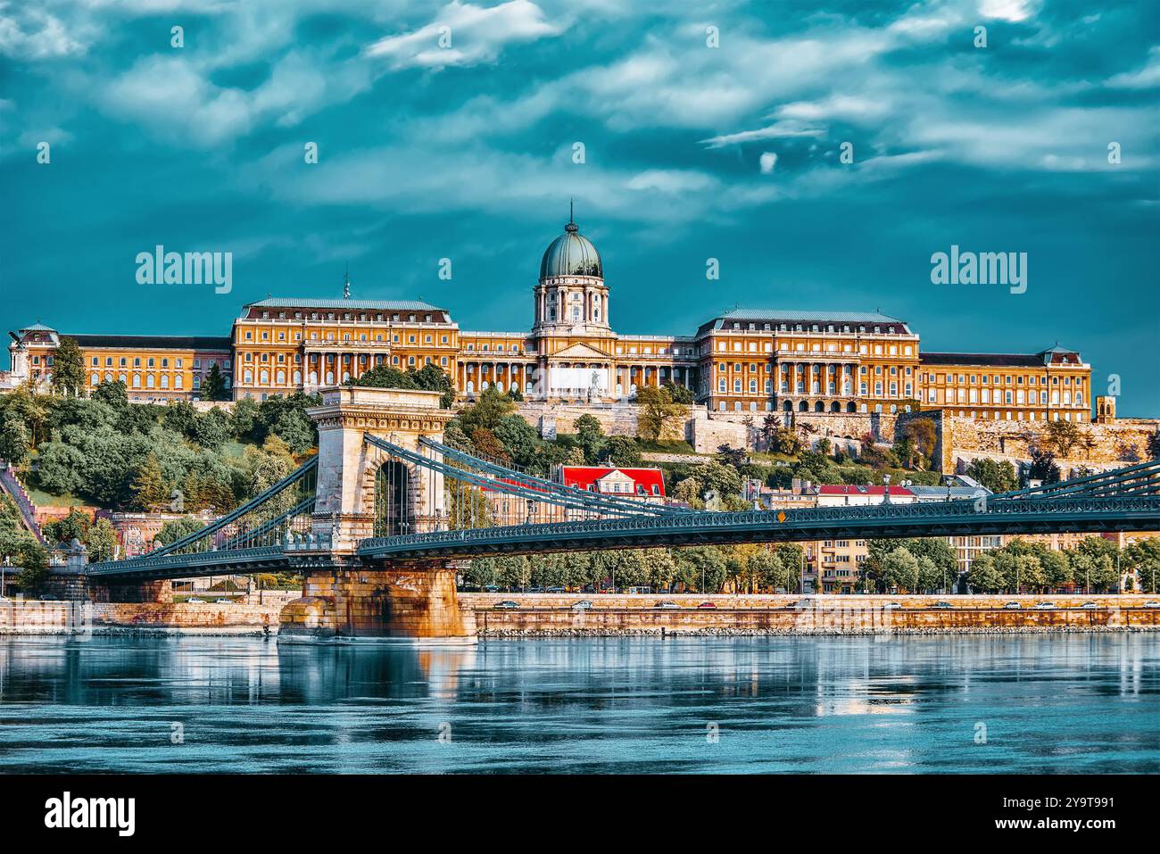 Budapest Royal Castle and Szechenyi Chain Bridge at day time from ...