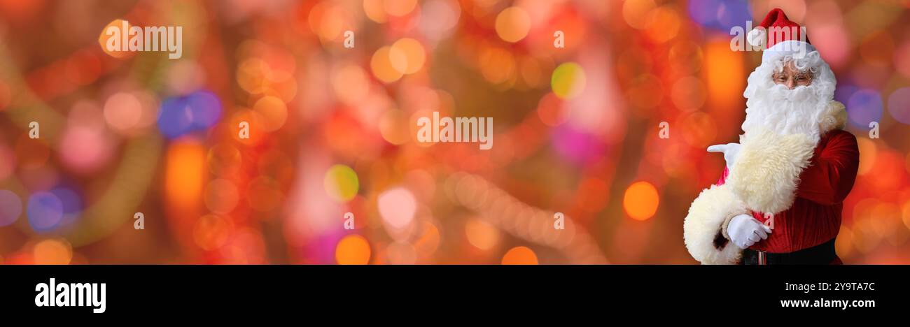 santa claus with white beard, blurred colorful decorations, blur ...