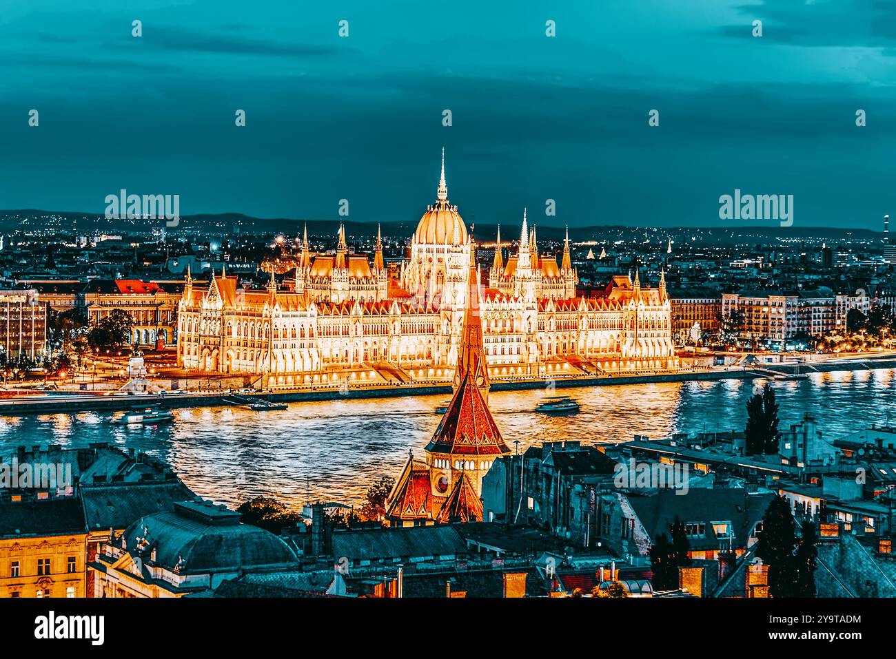 Hungarian Parliament at evening. Budapest. One of the most beautiful ...