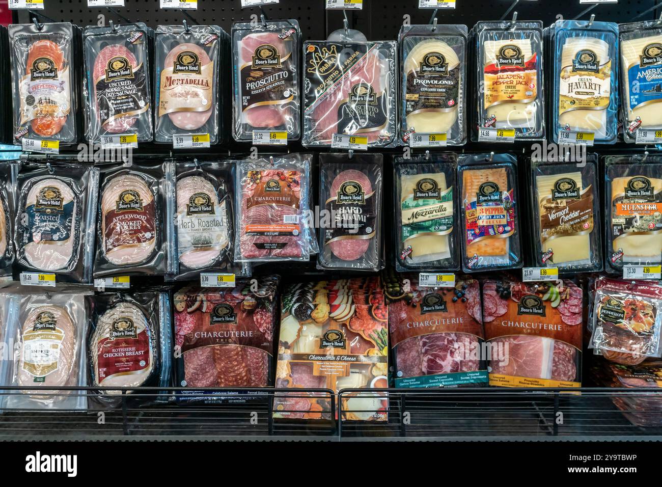 A selection of Boar’s Head brand cold cuts in the deli department of a ...