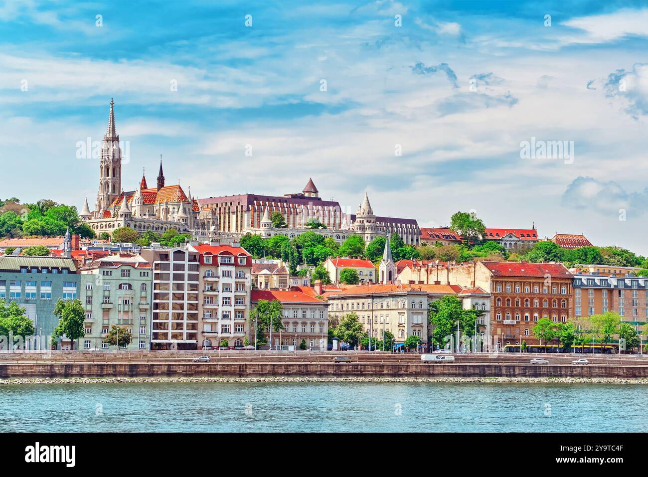 View of the side river Danube and the part of city Budapest- Buda ...