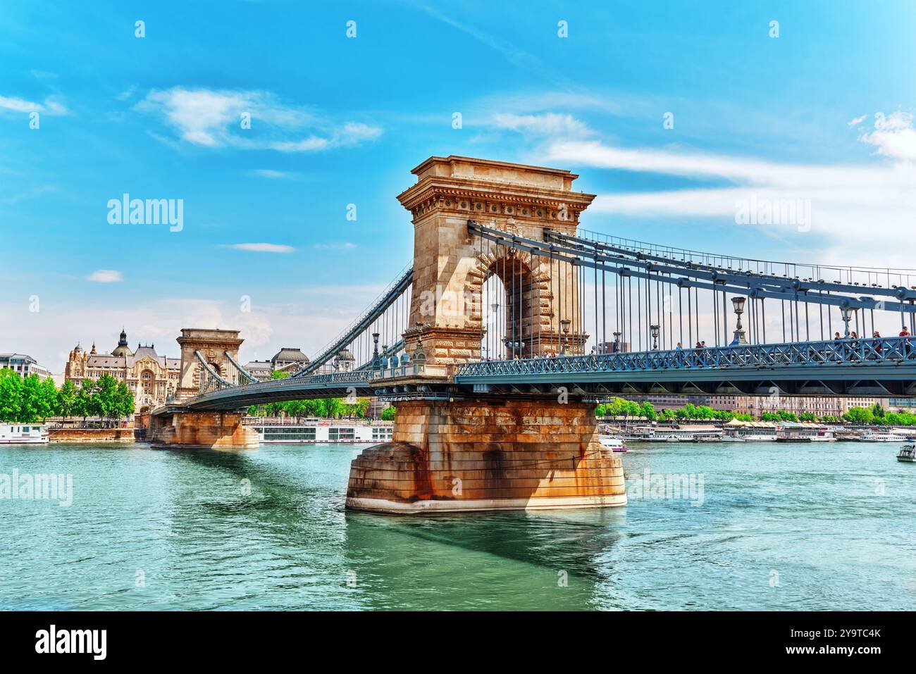 Szechenyi Chain Bridge view from Danube side. Budapest, Hungary Stock ...