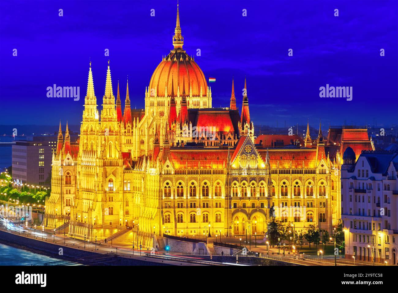 Hungarian Parliament at evening. Budapest. One of the most beautiful buildings in the Hungarian ...