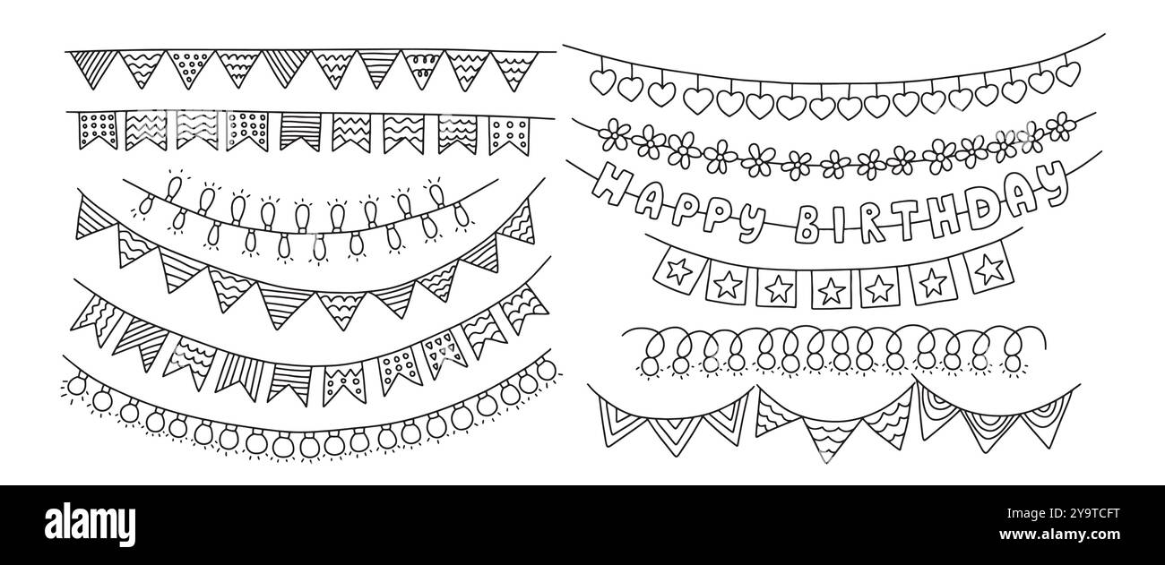 Doodle garlands with flags and lamps vector set Stock Vector Image ...