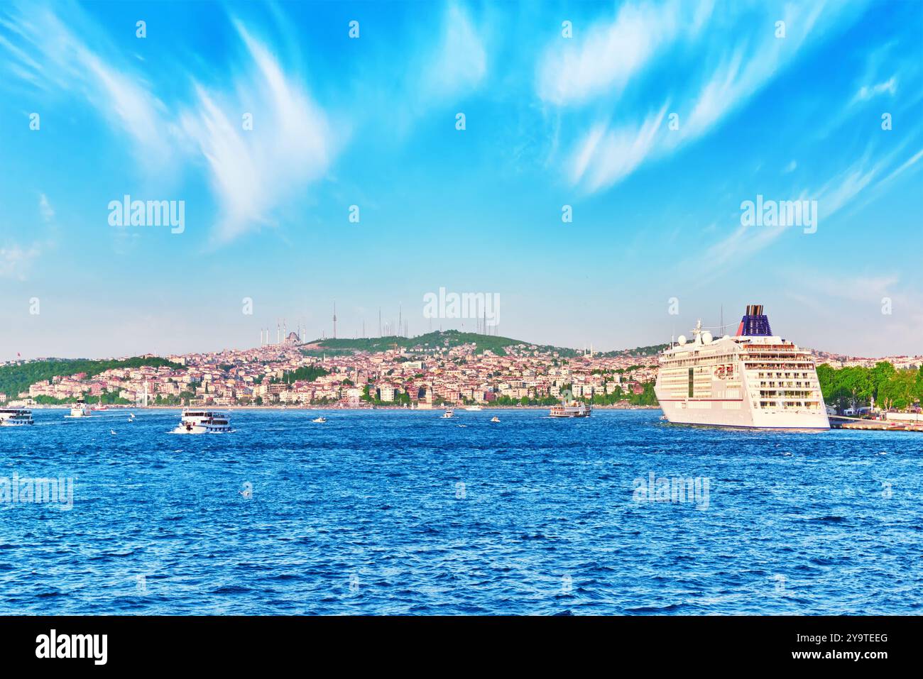 Istanbul View of the sunset in the rays of the sun. Istanbul is the ...