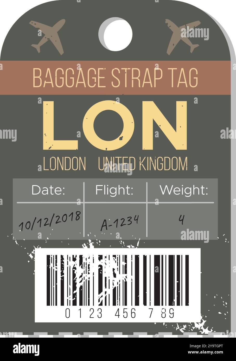 Baggage strap tag from London, United Kingdom showing flight details ...