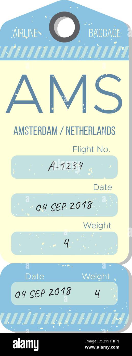 Baggage tag from Amsterdam flight showing details like flight number ...