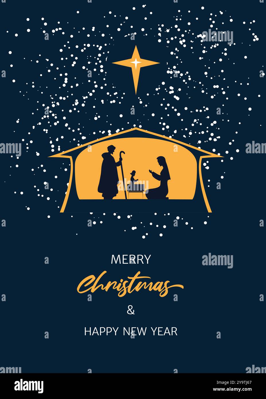 Star shines over manger of Jesus Christ. Merry Christmas and Happy New ...