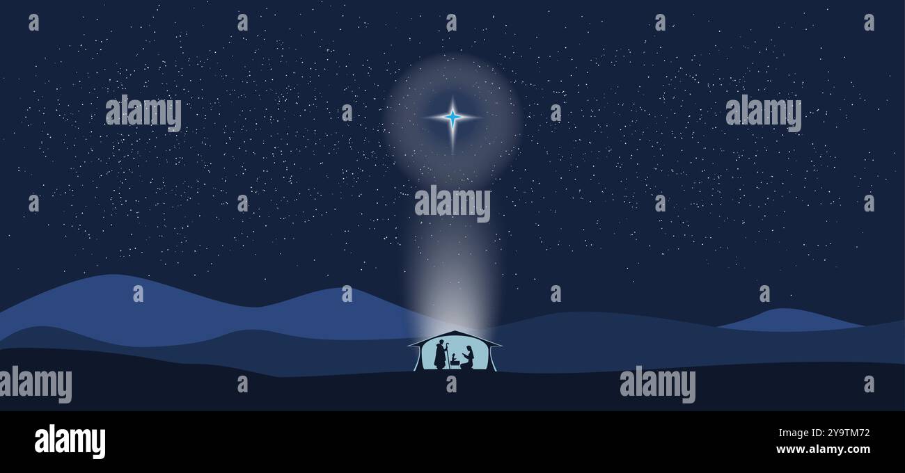 Star shines over manger of Jesus Christ. Vector illustration for banner ...