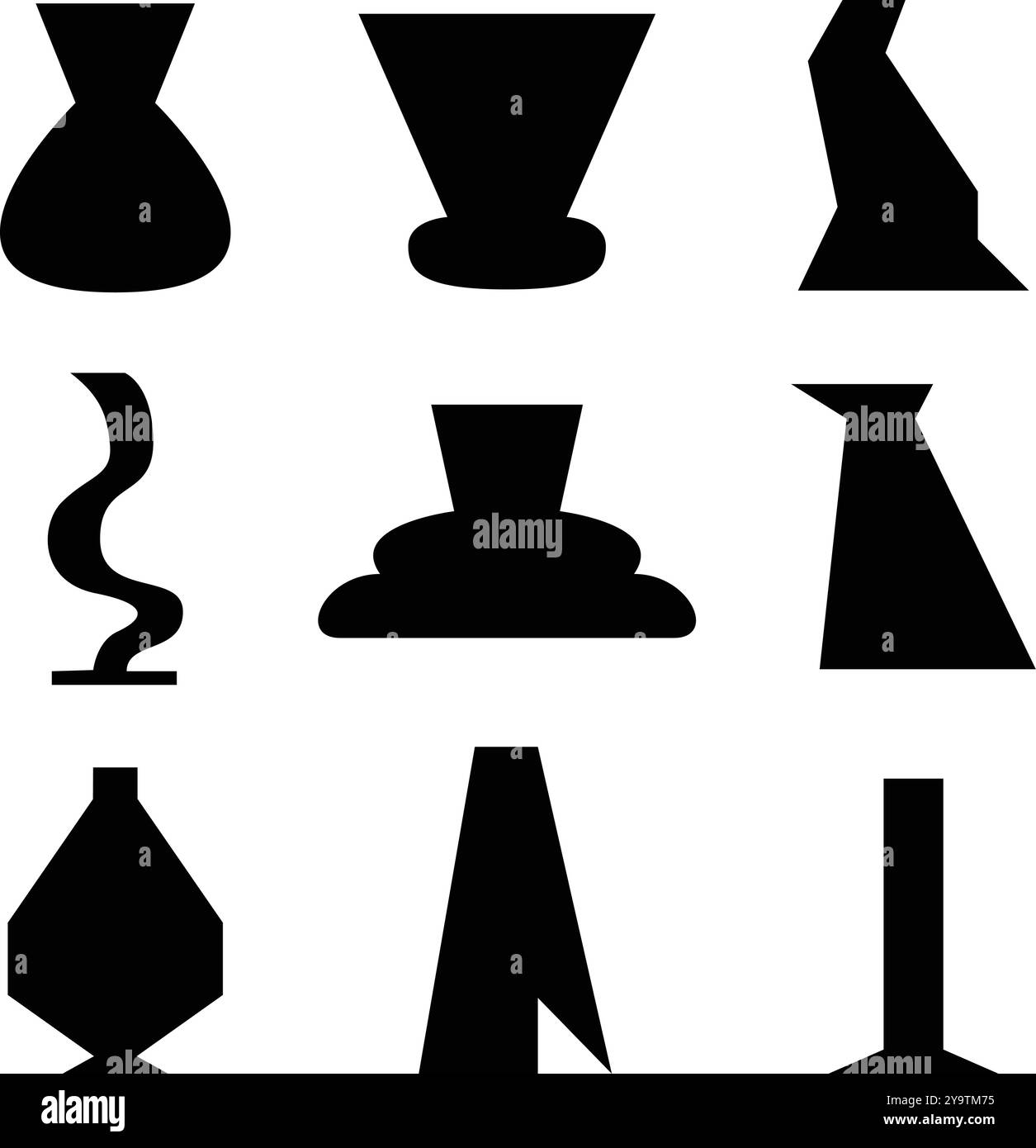 Vases Icon Set. Simple Abstract Symbols of Various Shapes in Black ...