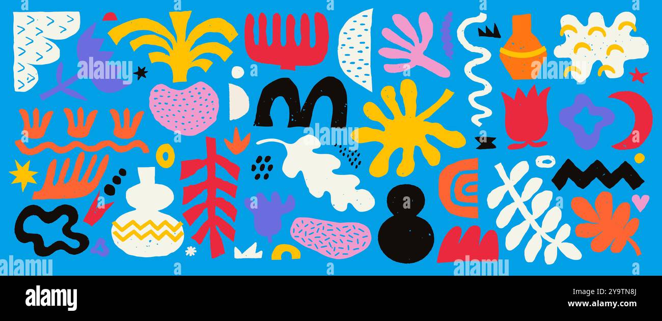 Abstract set of various shapes, figures and freeform blobs, hand drawn ...