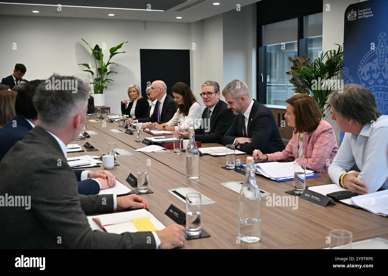 Prime Minister Sir Keir Starmer with leaders from across the UK during ...