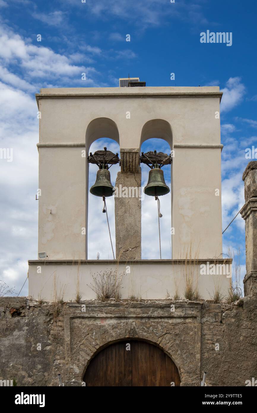 Belfry with two bells above an entrance to the Monastery of Saint John ...