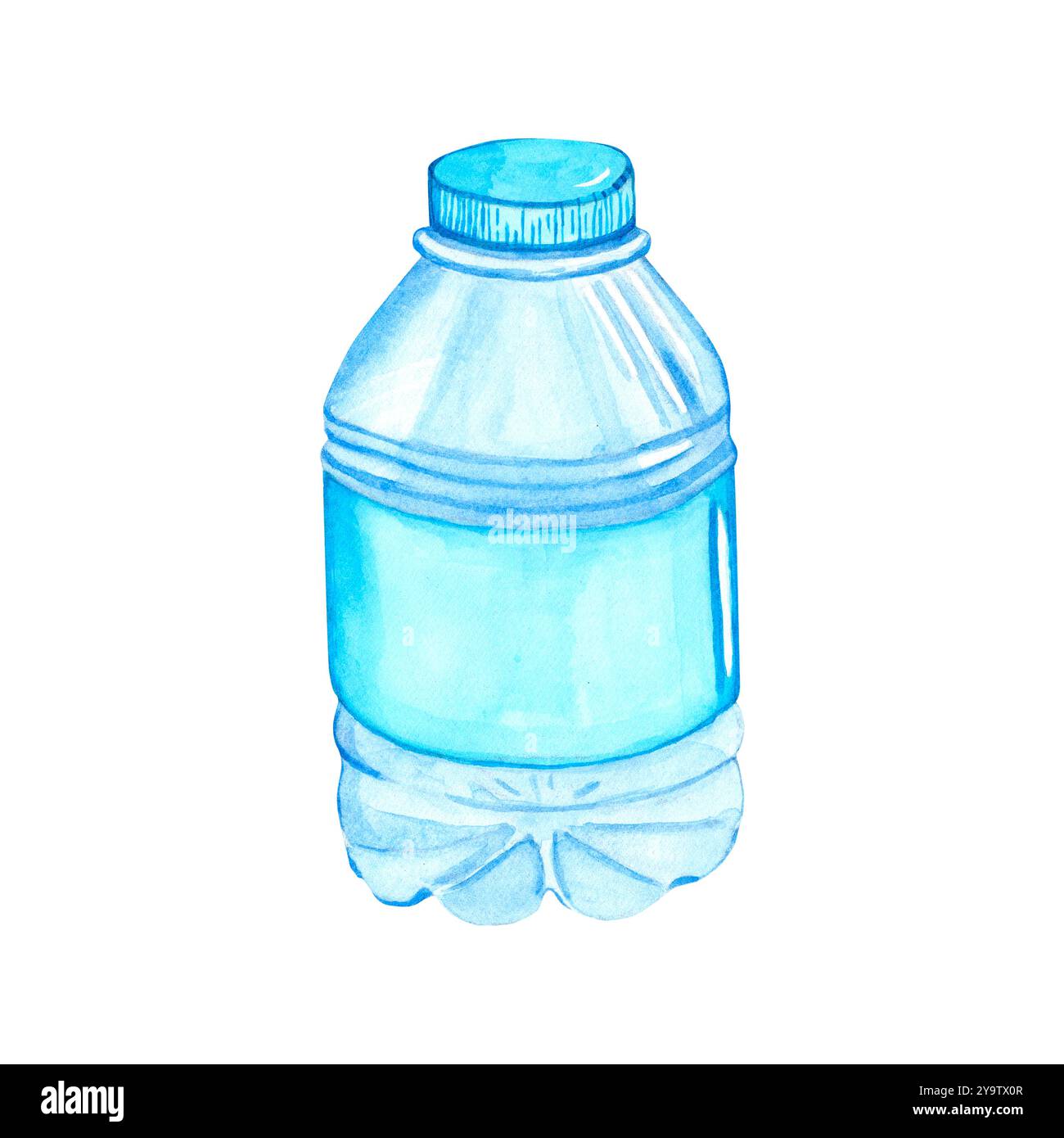 Watercolor illustration of a water bottle. The drawing is done by hand ...