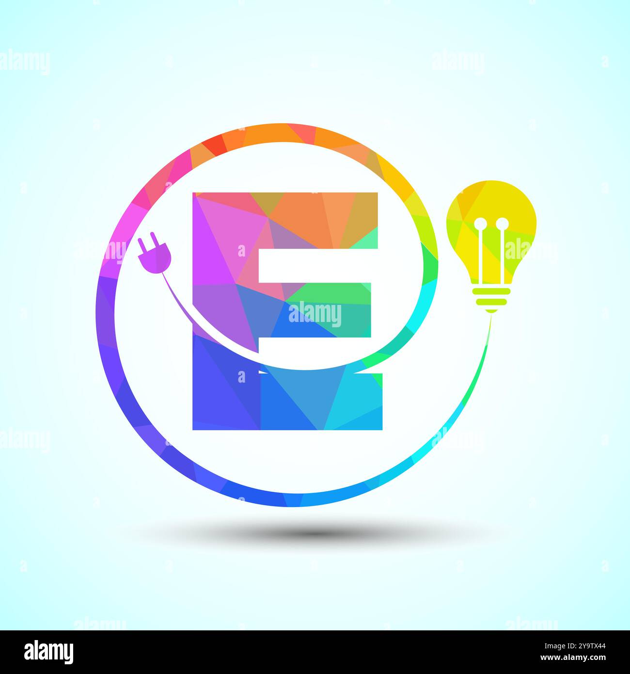 English alphabet with electric bulb and plug. Low poly style ...