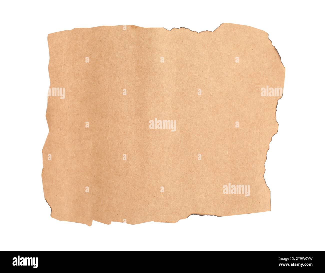 Old kraft paper with dark burnt borders isolated on white, top view ...
