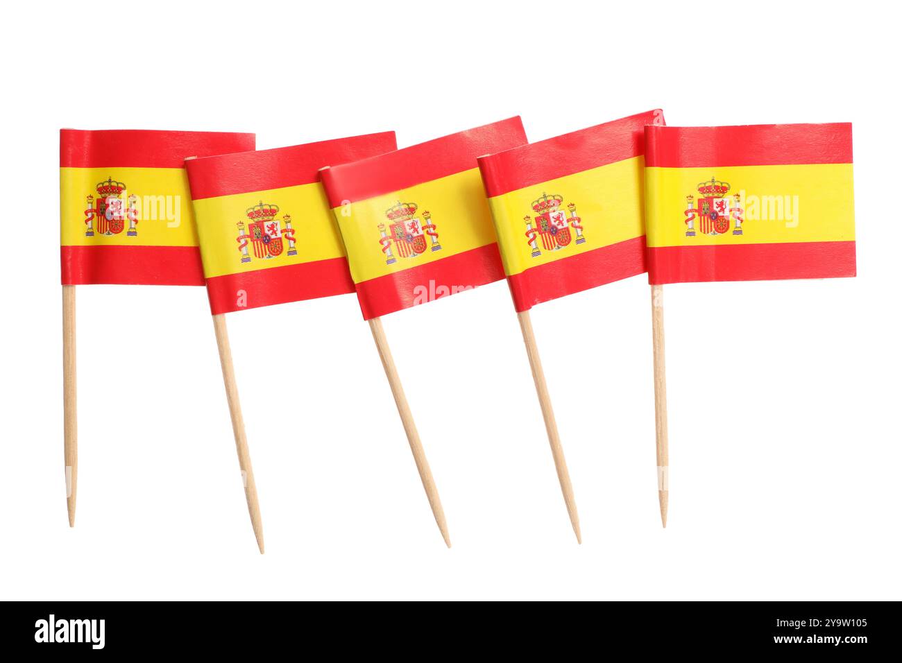 Small paper flags of Spain isolated on white Stock Photo - Alamy