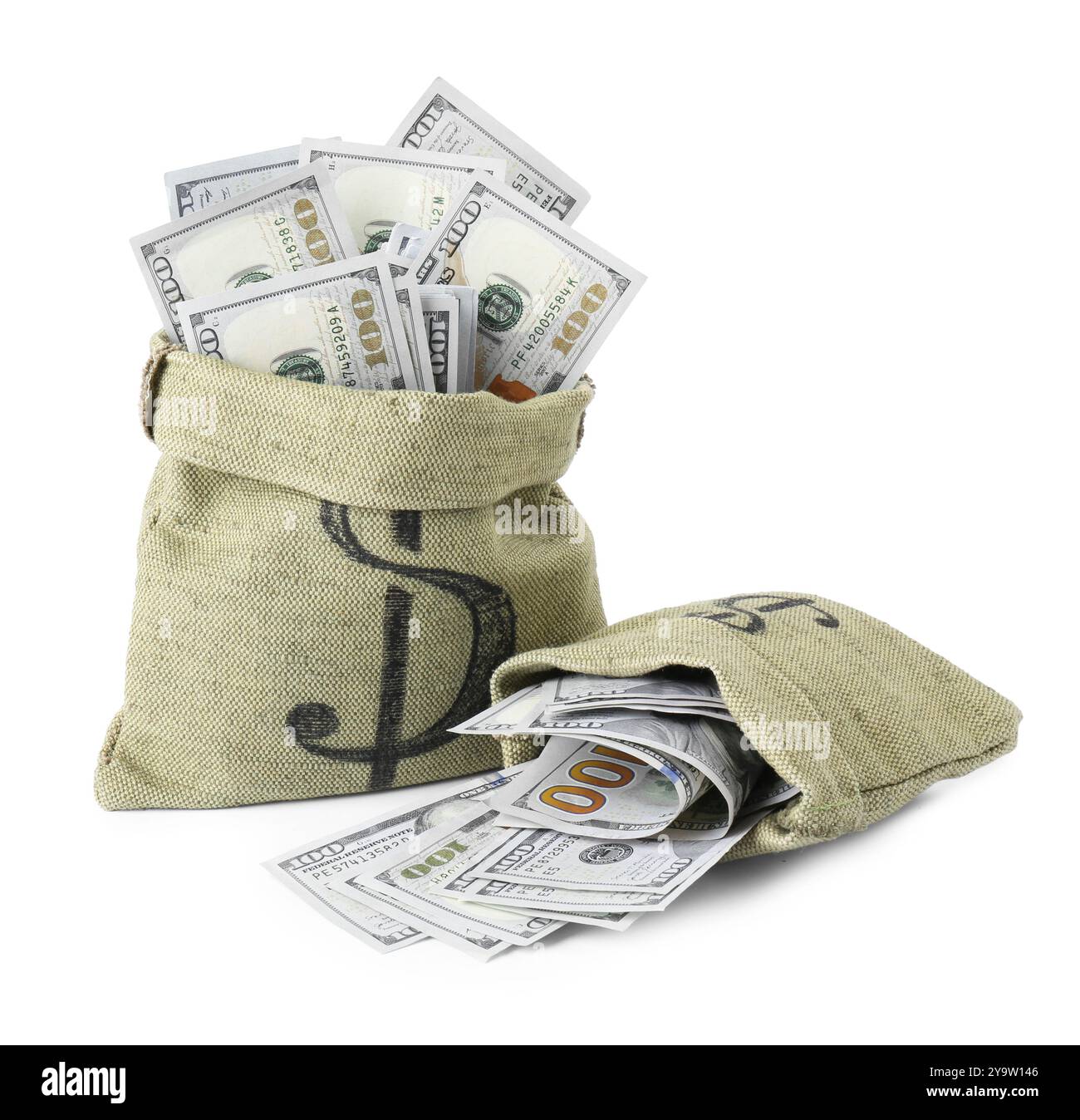 Dollar banknotes in bags isolated on white Stock Photo - Alamy