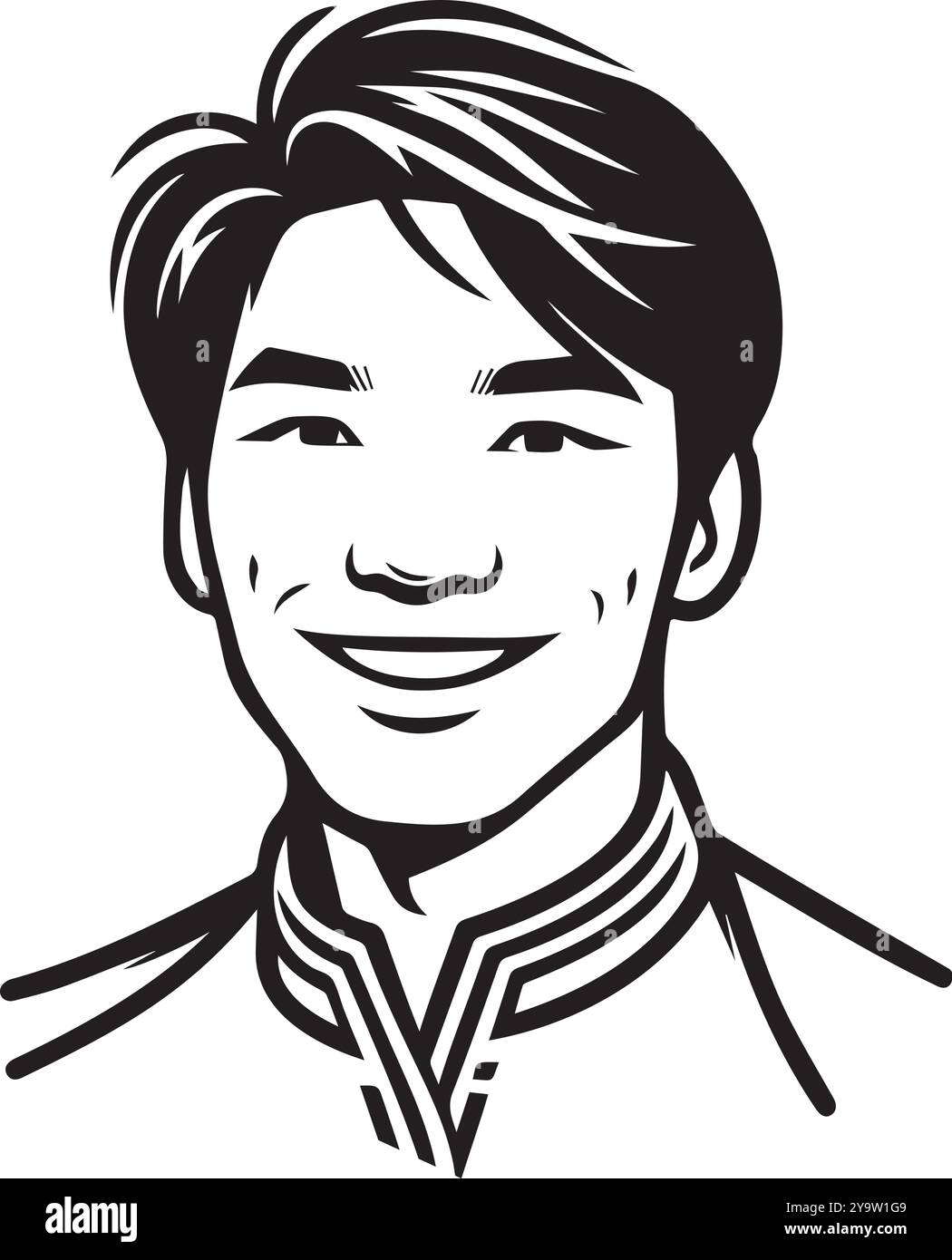 Good looking young Asian guy portrait. Simple linear black and white ...