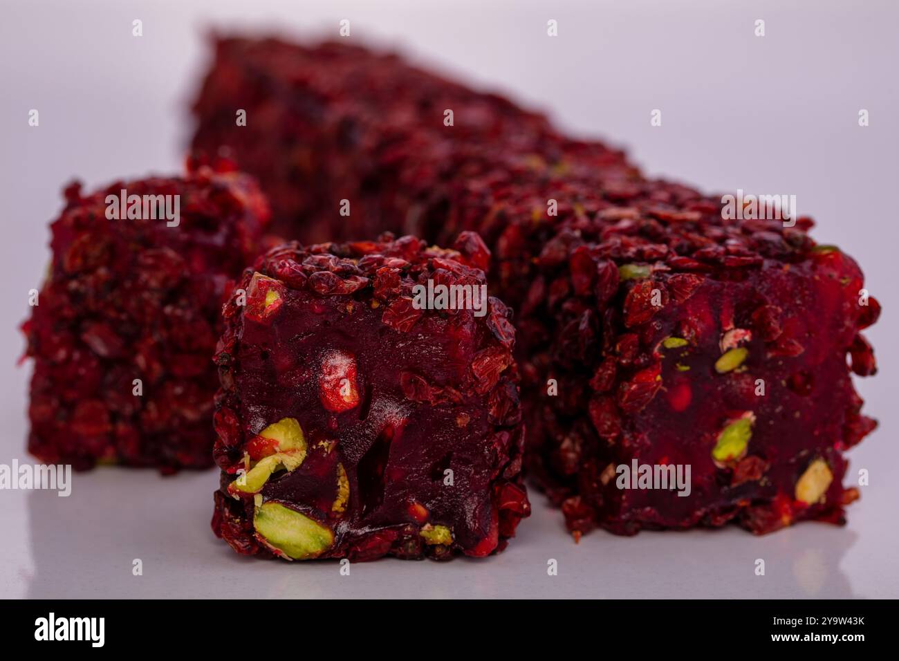 Gaziantep, Turkey. Finger Turkish delight coated with rose petals or ...