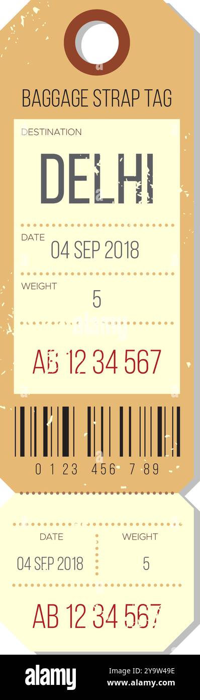 Baggage strap tag showing details for a flight to Delhi on September 4 ...