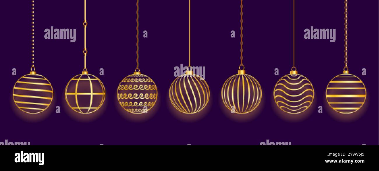 pack of golden bauble in line style for christmas design vector ...