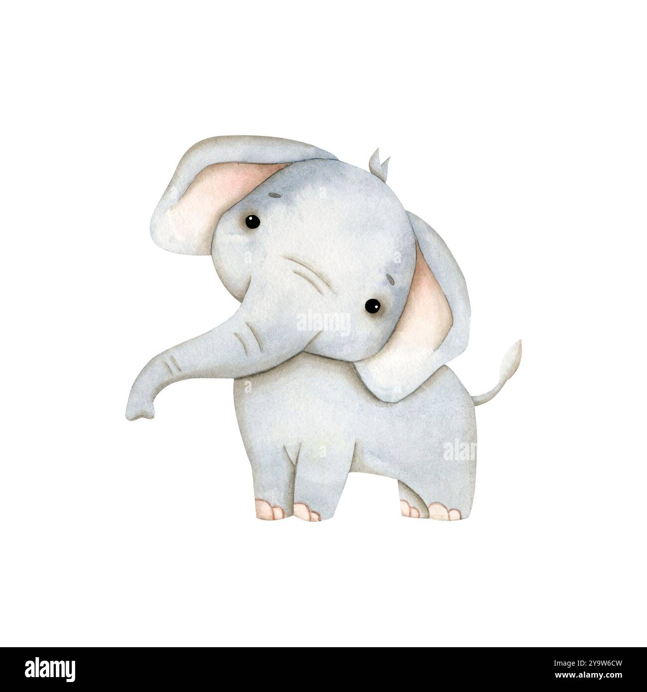 Safari watercolor hand-drawn illustration with baby elephant for kids ...