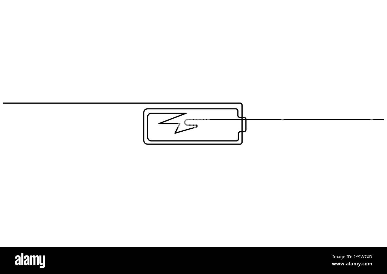 One continuous line drawing of battery charging. Lightning bolt symbol ...