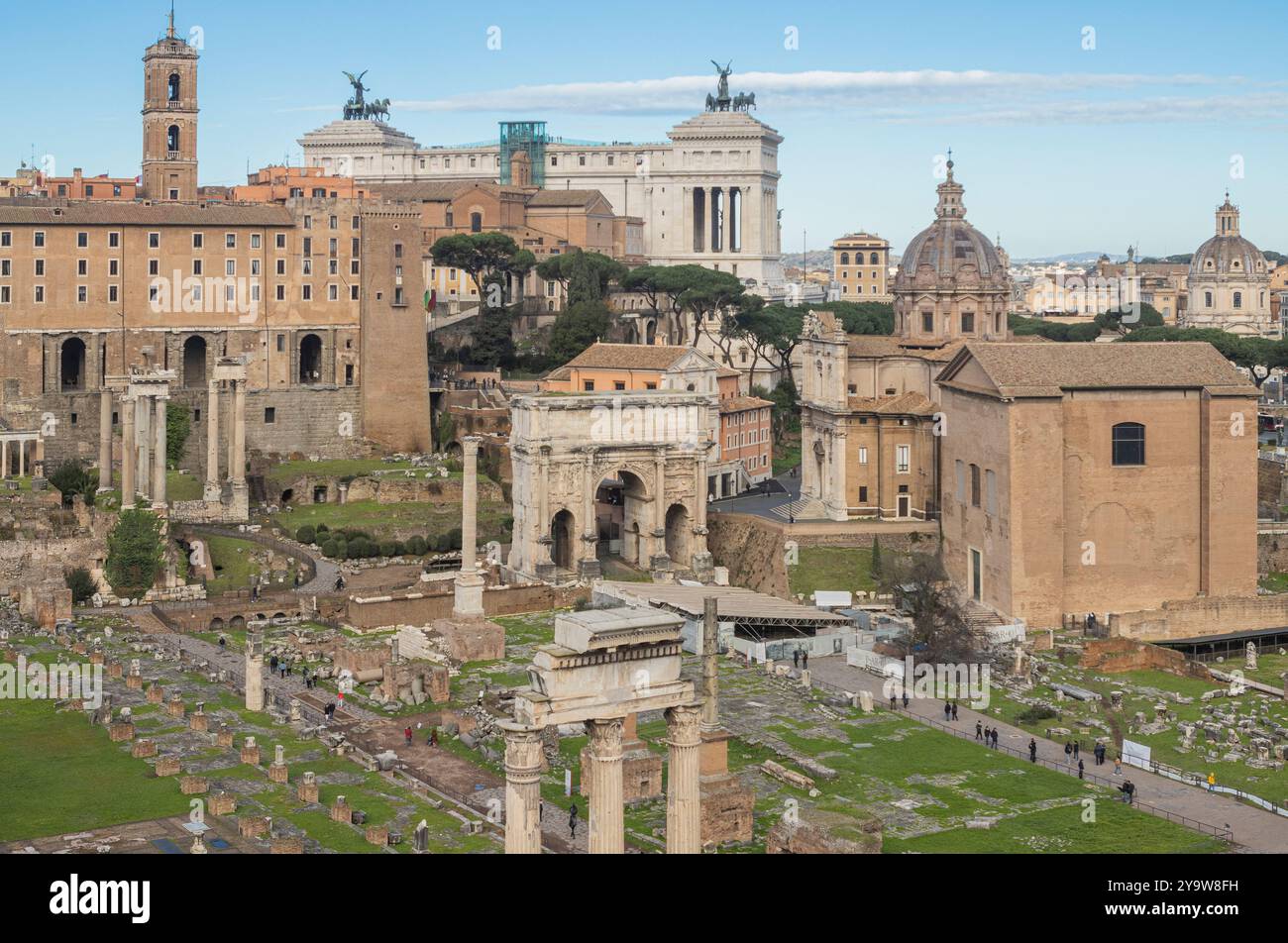Roman Forum monumental archaelogical site. Temples, churches, colosseum ...
