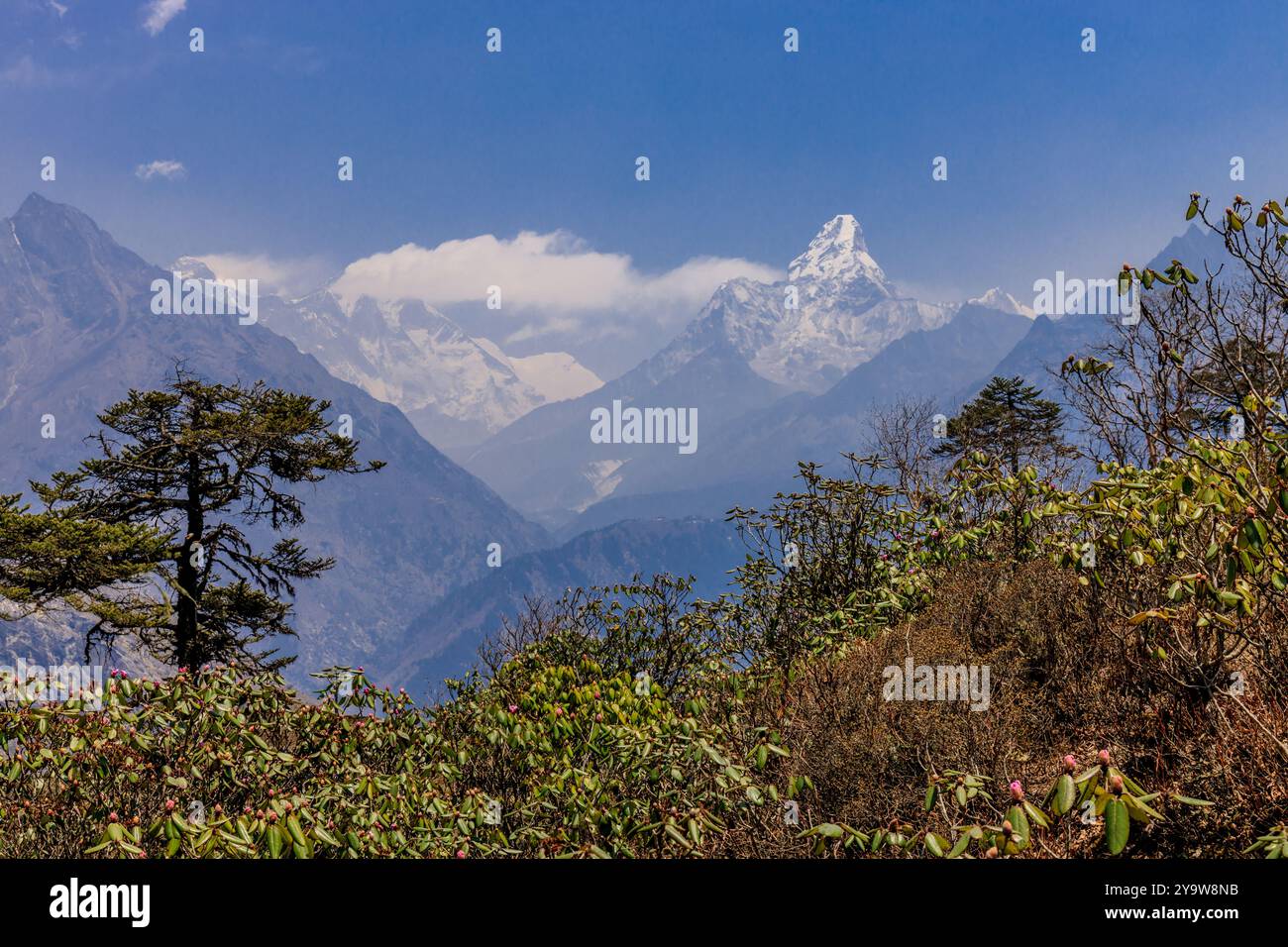 Ama Dablam mountain summit in Himalayas range. Beautiful snow mountain ...