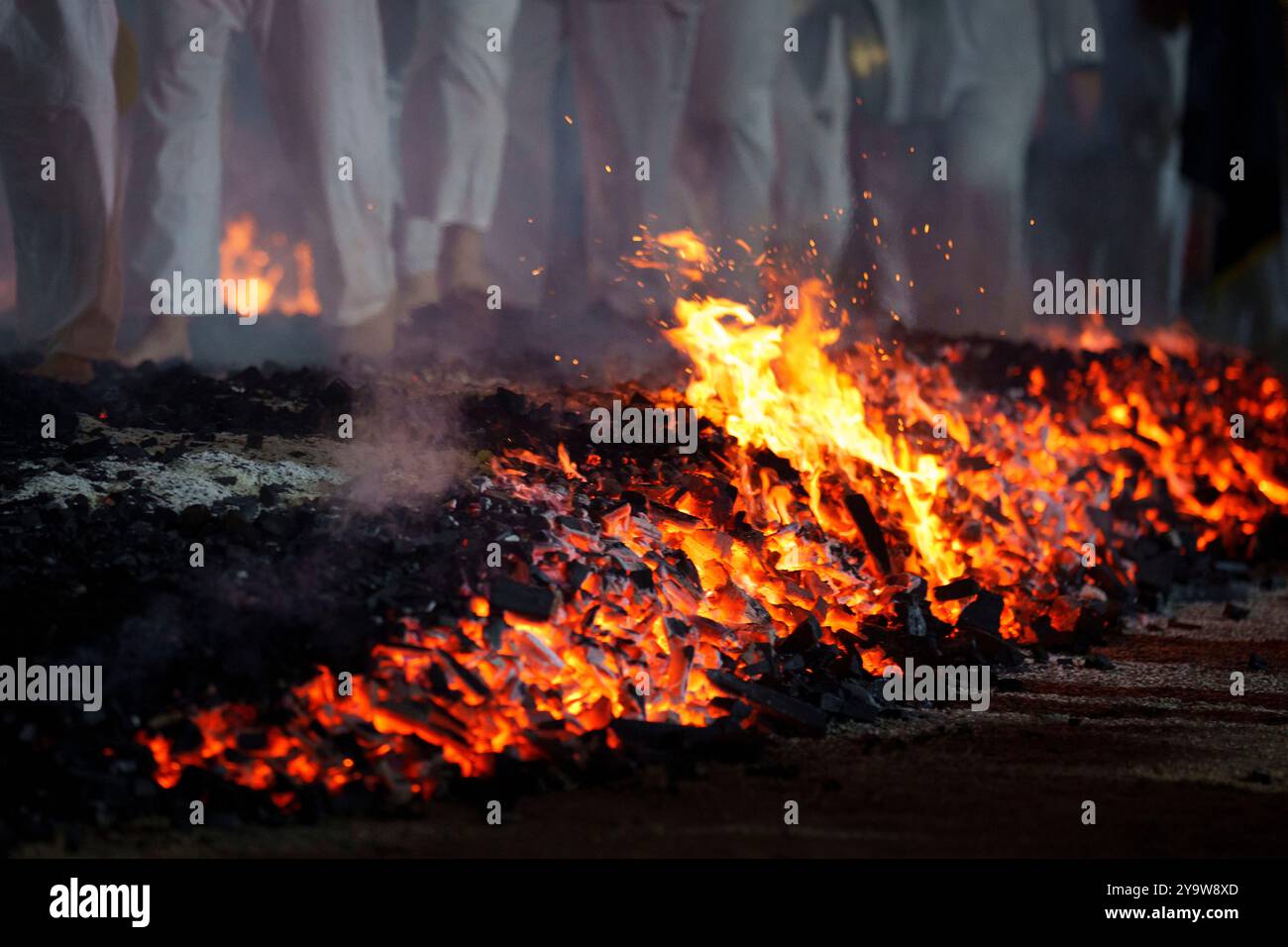 Malaysian Chinese devotees walk barefoot over burning coals during the ...