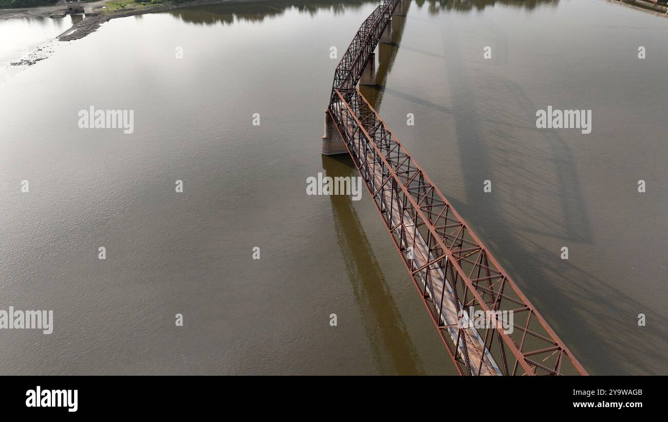 Aerial view of the old Chain of Rocks Bridge on Route 66 over the ...