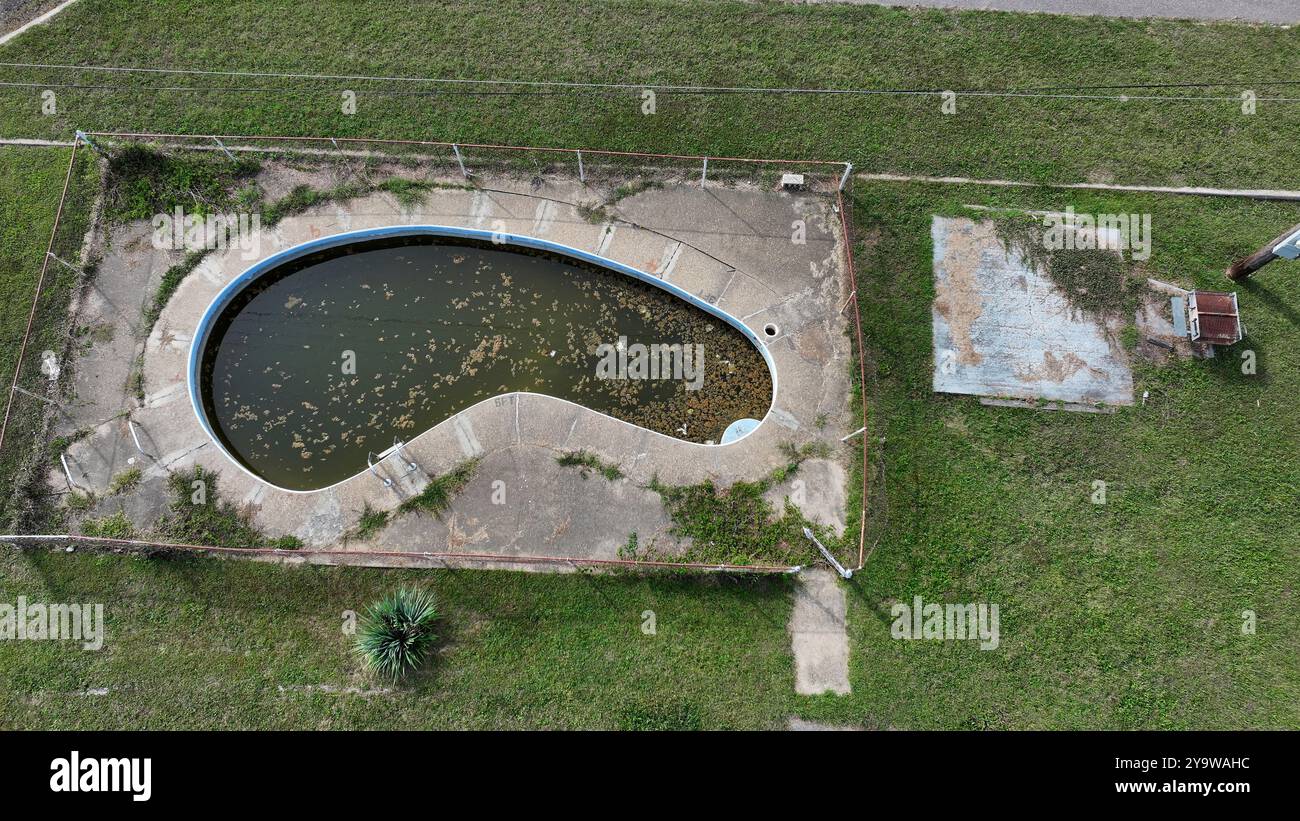 Aerial view of old neglected swimming pool at a closed hotel Stock ...