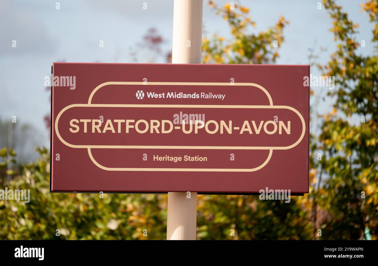 Stratford-upon-Avon railway station sign, Warwickshire, England, UK ...