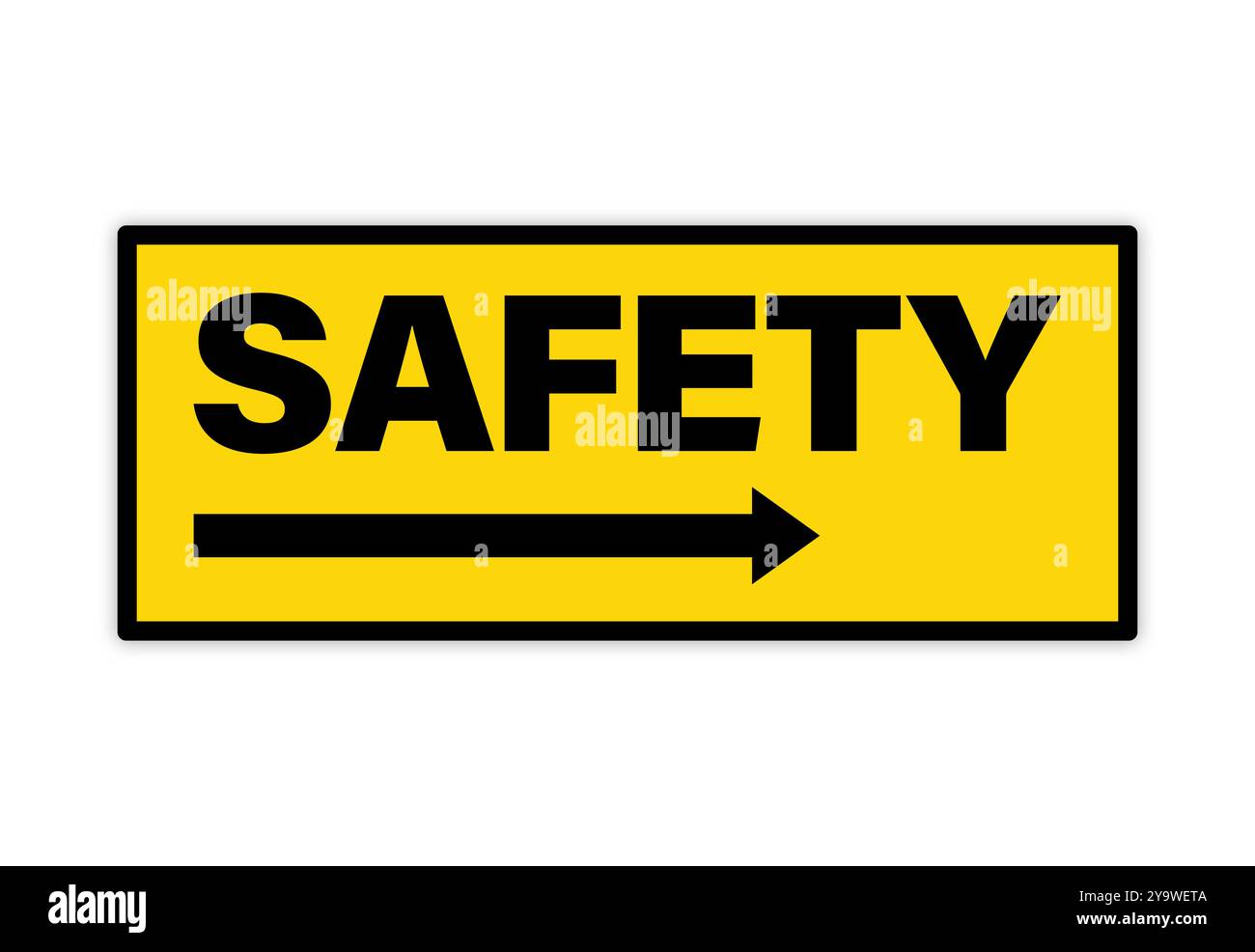 Safety sign (yellow and black) with arrow pointing to the right for ...