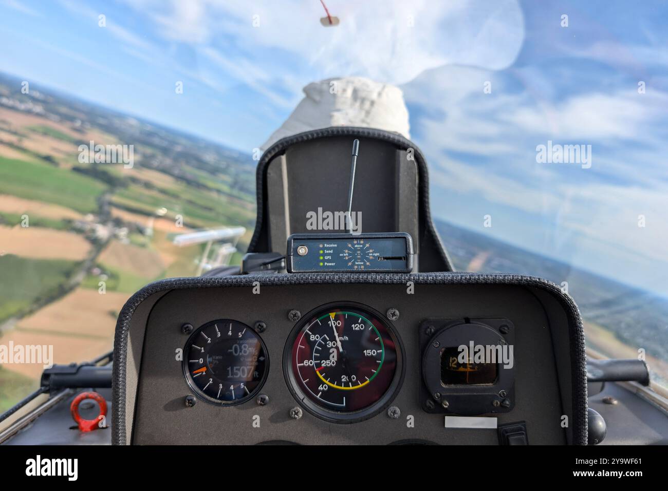 view of the cockpit instruments of a glider in flight Stock Photo - Alamy