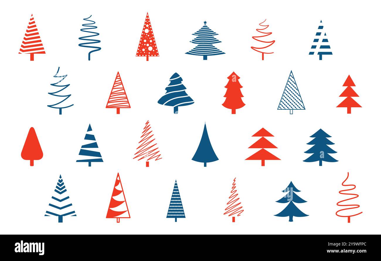 pack of christmas tree symbols in doodle style Stock Vector Image & Art ...