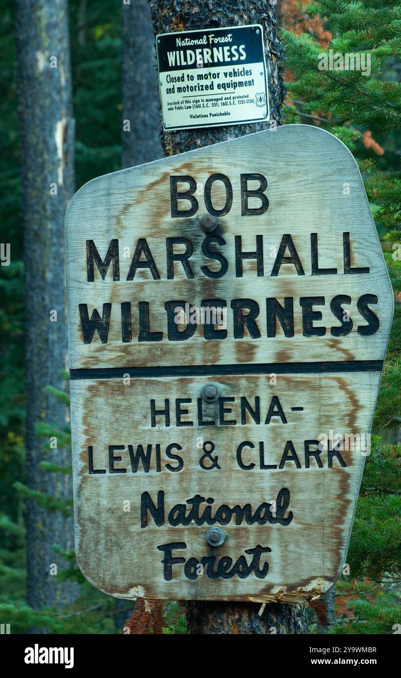 Wilderness boundary sign along Straight Creek Trail, Bob Marshall ...