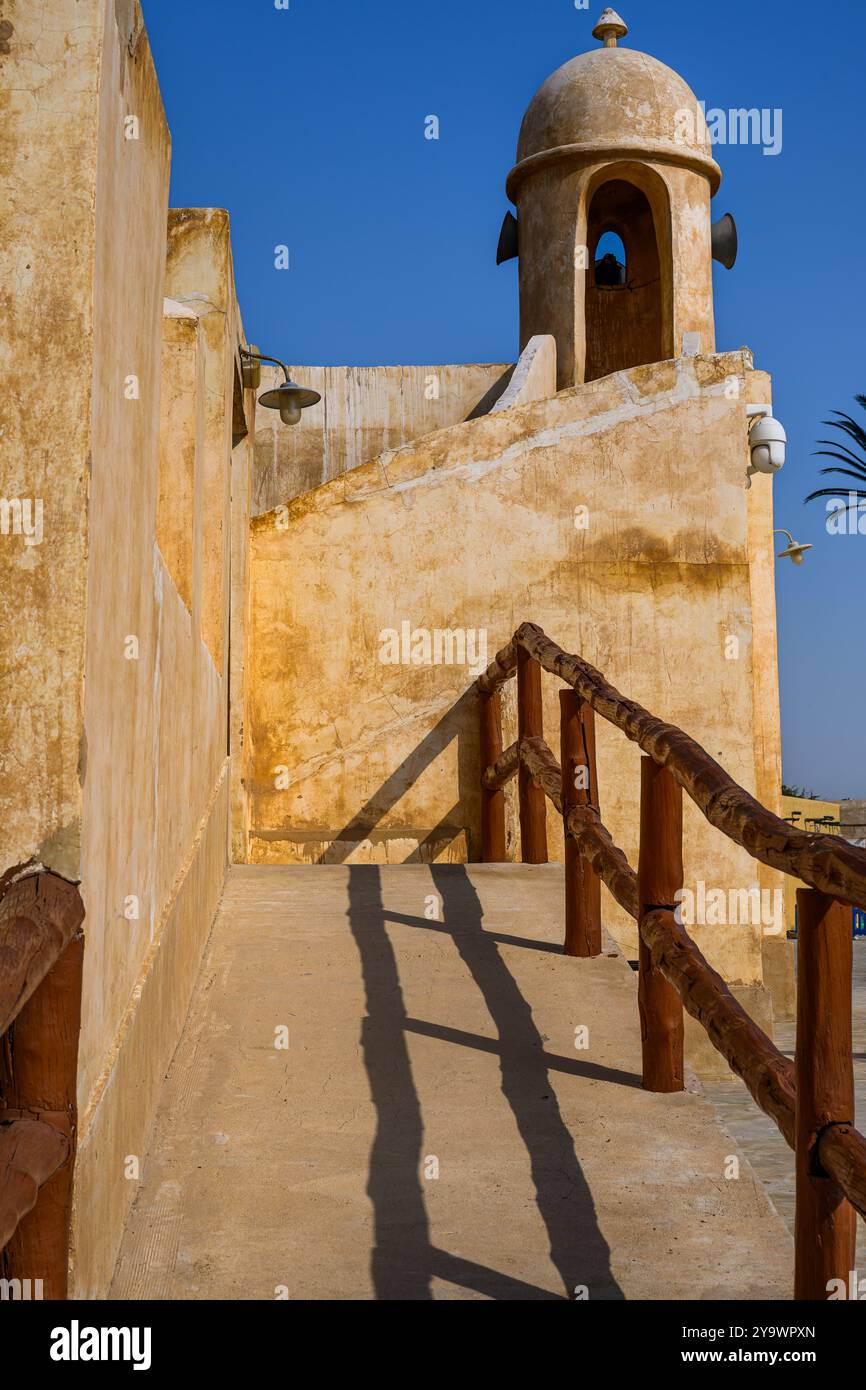 Qatar - Wakra: View on the minaret of a small mosque. The minaret is a ...