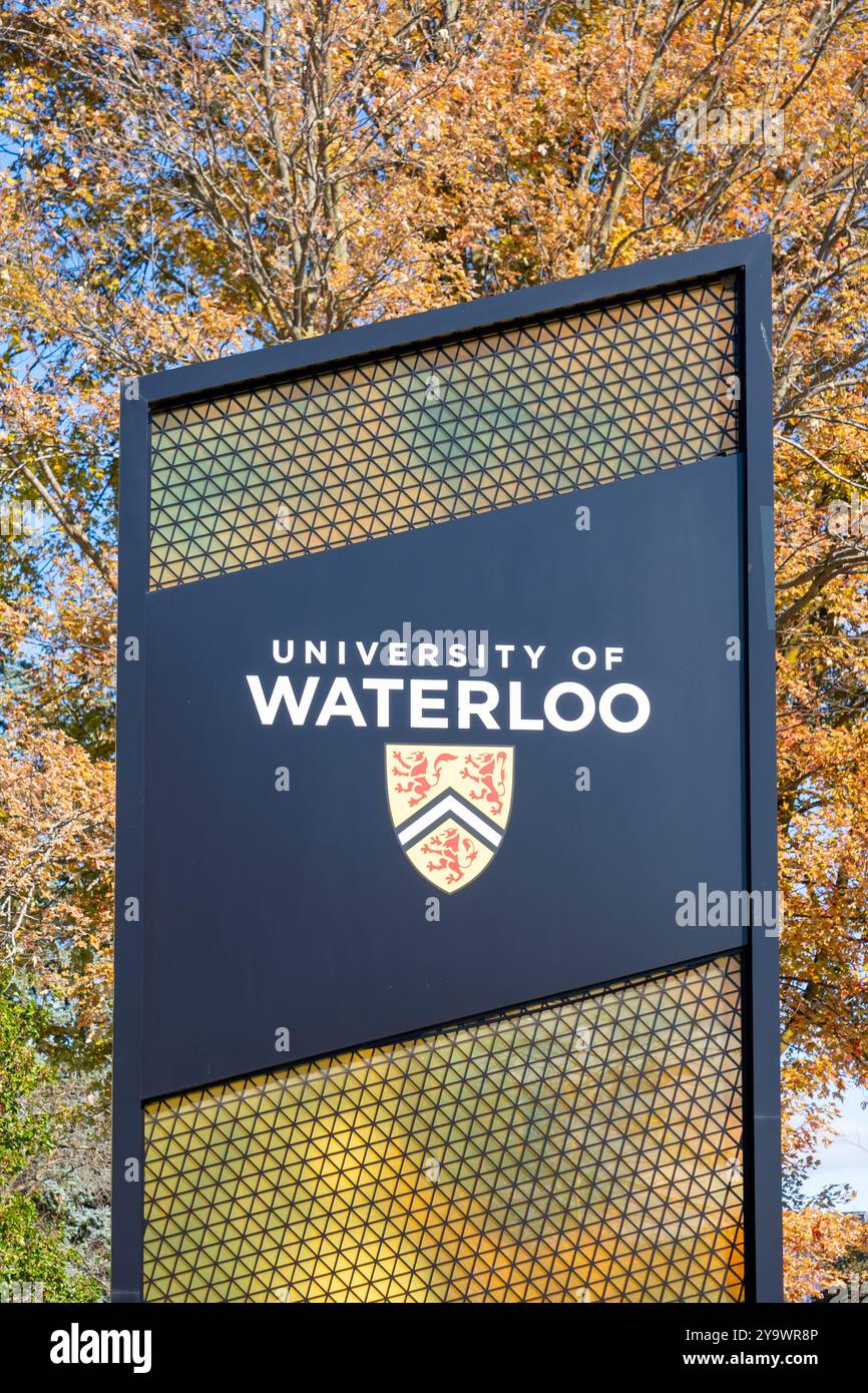 University of Waterloo (UW) pylon sign is seen at the main campus ...