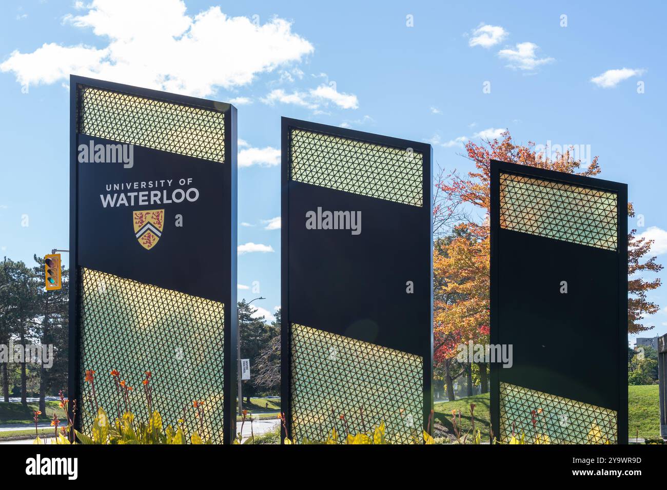 University of Waterloo (UW) pylon sign is seen at the main campus ...